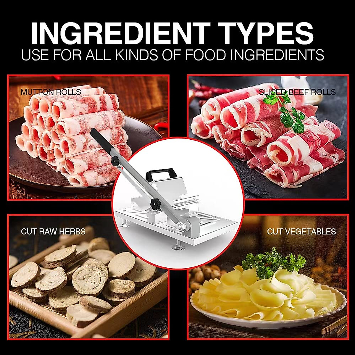 Koconic Manual Frozen Meat Slicer,Stainless Steel Meat Cleavers for Beef Mutton and Pork Roll,Food Slicer Machine for Home Cooking