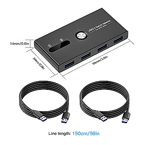 USB Switch, USB 3.0 Switcher 2 Computers Share 4 USB for PC Mouse Keyboard Printer Scanner, USB KVM Switch Selector Compatible with Windows, Mac, Linux