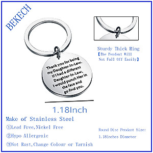 BEKECH Funny Daughter in Law Wedding Gift Thank You for Being My Daughter In Law DIL Keychain from Parents in Law Bonus Daughter Jewelry for Her (silver)