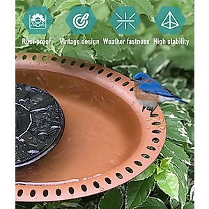 Garbuildman Extra-Large Freestanding Birdbaths Bowl, Detachable Decoration Spa with Metal Stake Stand & Birdfeeder for Outdoor Garden, Oval Style, Chocolate