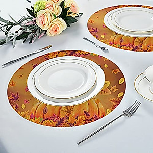 Welcome Fall Round Placemats Set of 4 Table Placemats Autumn Buffalo Check Pumpkins Sunflowers Place Mats Fall Leaves Tablemats 15 inch for Kitchen Dining Table Dinner Kids Holiday Party