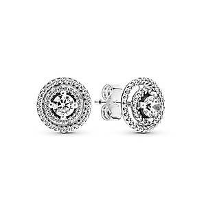 PANDORA Sparkling Double Halo Stud Earrings - Great Gift for Her - Elegant Women's Earrings - Sterling Silver & Cubic Zirconia