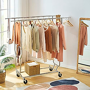 Tajsoon Clothes Rack,Collapsible Standard Rolling Garment Rack With Wheels,Extendable Liftable Y Type Heavy Duty Double Rods Clothes Hanging Rack,Commercial Clothing Storage Display Stand,Chrome