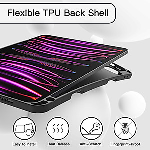 JETech Case for iPad Pro 11 Inch 2022/2021/2020 Model (4th/3rd/2nd Generation), with Pencil Holder, Support 2nd Pencil Charging, Slim Tablet Cover with Soft TPU Back, Auto Wake/Sleep (Black)