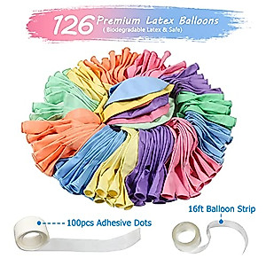 Pastel Balloon Garland Kit, JOGAMS 126 Pack Rainbow Balloon Arch, 5/12/18 Inch Assorted Color Balloons Set for Birthday Party Wedding Anniversary Baby Shower Pastel Party Decorations