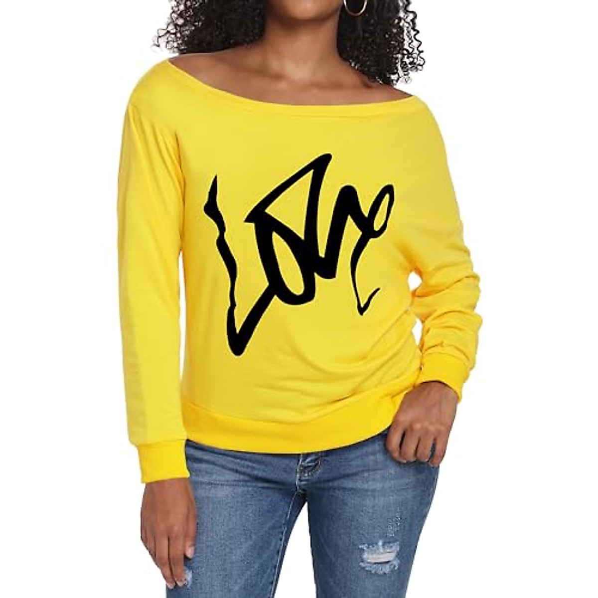 AM CLOTHES Sweatshirt for Women Off Shoulder Oversized Sweatshirts Long Sleeve Sweaters Shirts Tops 3X-Large 01-yellow