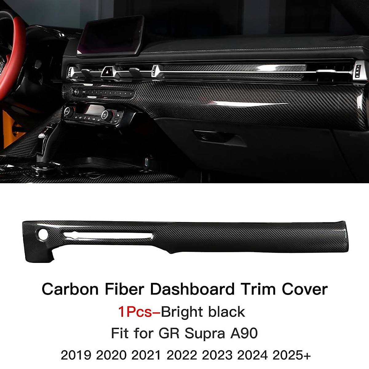 JSWAN Real Carbon Fiber Center Console Dashboard Trim Cover Fit For Toyota Supra GR A90 MK5 (2019-2025) Dash Panel Trim Cover Interior Trim Accessories (Gloss black)