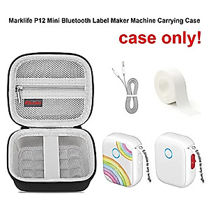 Elonbo Carrying Case for Marklife P12 Mini Bluetooth Label Maker Machine, Portable Wireless Handheld Label Printer Travel Protective Bag Storage Holder, Mesh Pocket Fits Label Paper Tape. Black+Grey