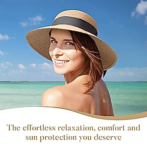 Funcredible Beach Hats for Women - Panama Straw Sun Hat with Heart Shape Glasses - Summer Fedora Roll Up Packable Travel Hat UV Protection UPF 50+ (Khaki)