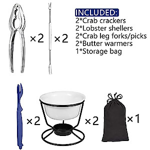 Crab Leg Crackers Tools Set with 2 Crab leg Crackers, 2 Crab Forks, 2 Lobster Shellers, 2 Butter Warmers and 1 Storage bag-Seafood Tools Set （9PCS）