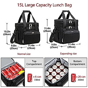 BAVERGE Lunch Box for Men Women, Insulated Loncheras Para Mujer Hombres, Large Portable Collapsible Adult Work Food Cooler, Expandable Heavy Duty Leakproof Tactical Lunch Bag Black