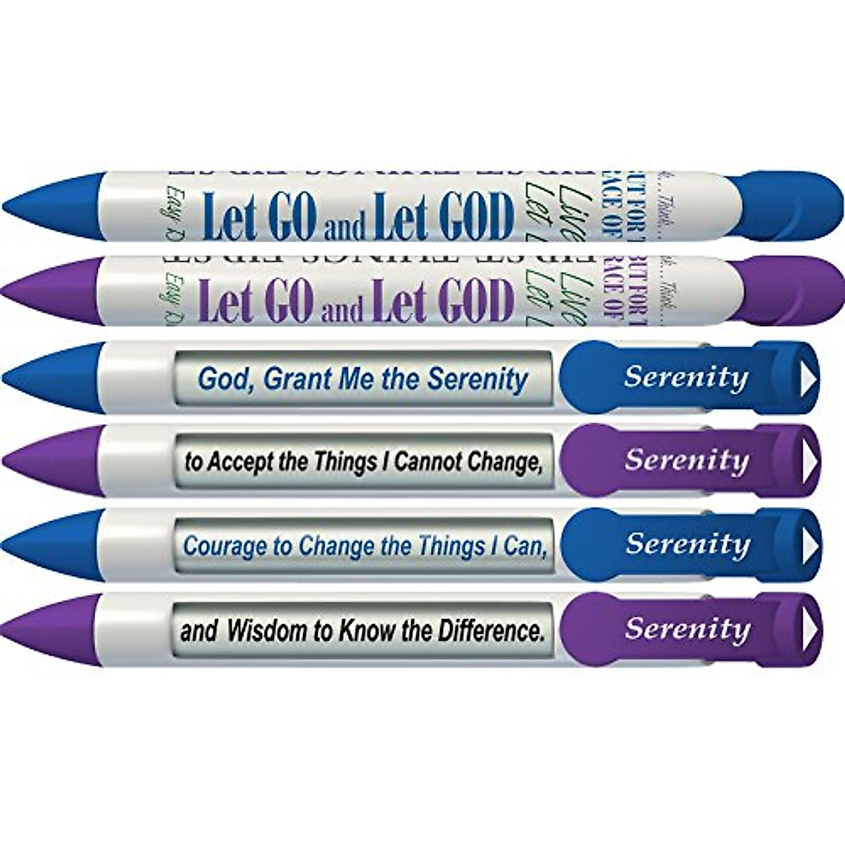 Greeting Pen Serenity Prayer Inspirational Purple and Blue Pens with Rotating Messages 6 Pack (36025)