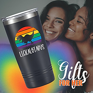 Onebttl Lesbian Gifts, LGBTQ Gifts for Pride Month, Insulated 20oz Stainless Steel Tumbler with Straw, Brush, Lid, Gift Box Included, Lickalotapus…