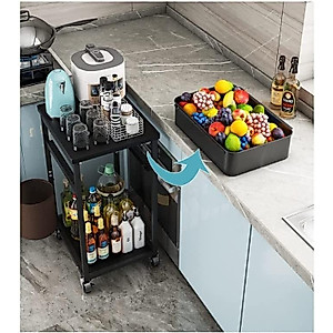 LOSTIS Storage Trolley Rolling Cart Utility Cart Metal Kitchen Storage Cart with Lockable Wheels and Trash Basket Rolling Cart Snack Storage Trolley Bedroom Kitchen Storage Cart Rolling Storage Cart