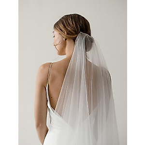 Latious 1 Tier Wedding Bride Veil Ivory Simple Fingertip Bridal Tulle Veils with Comb for Brides and Women (Ivory)