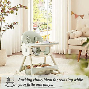 High Chair 4 in 1, High Chairs for Babies and Toddlers, Convertible High Chair with Removable Plastic Tray, 360° Lockable Wheels, Adjustable Backrest & Safety Harness(Green)