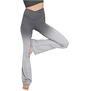 Vliolat Womens V Crossover High Waisted Flare Workout Pants Leggings Casual Bootleg Yoga Pants Lounge Bell Bottom Trousers