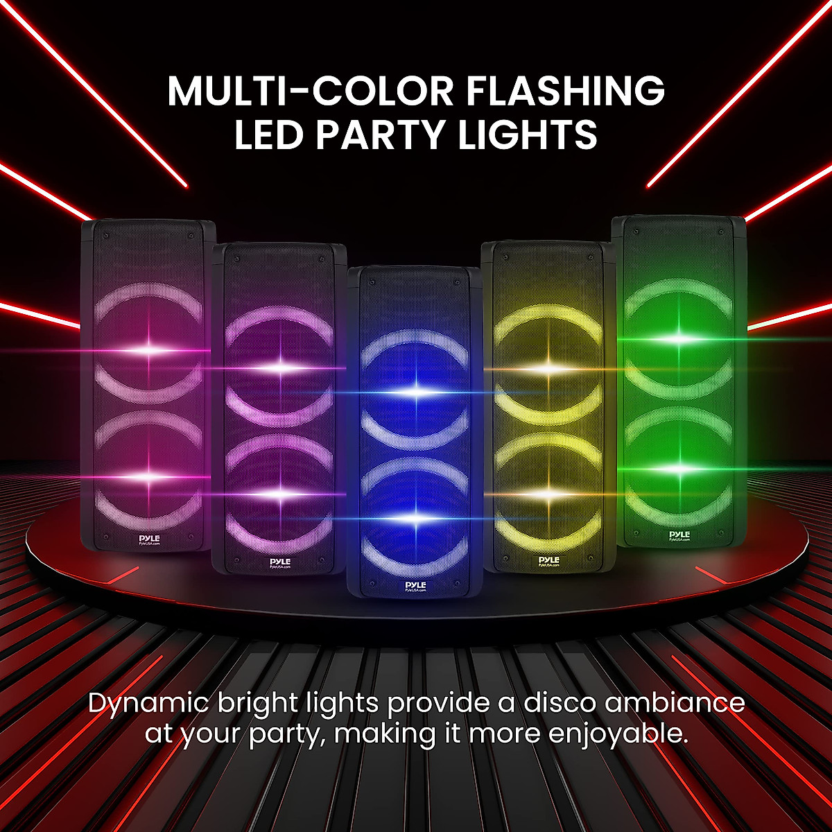 Pyle Portable Bluetooth PA Speaker - 240W Dual 6.5" Rechargeable Indoor/Outdoor BT Karaoke Audio System-TWS, Party Lights, LED Display, FM/AUX/MP3/USB/SD, 6.5mm in, Handle-Wireless Mic, Remote