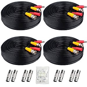 WildHD 4x200ft BNC Cable All-in-One Siamese Video and Power Security Camera Cable Extension Wire Cord with 2 Female Connectors for All Max 5MP HD CCTV DVR Surveillance System, 200ft 4pack Cable, Black