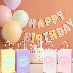 16PCS Smile Face Gift Paper Bags Preppy party Supplies Smile Face Favors Bags Pastel Candy Bags Preppy party Decor Rainbow Kraft Party Goodie Bags Party Decorations for Bachelorette Birthday Baby