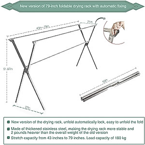 AZHZOLSK Clothes Drying Racks Outdoor, Updated Version,Stainless Steel Laundry Drying Rack for Indoor Outdoor and The Balcony,Length Adjustable Saves Space,with Windproof Hooks