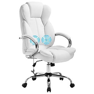 BestOffice Executive Task Rolling Swivel Lumbar Support for Home Office, White PU Leather Massage Ergonomic Desk Chair