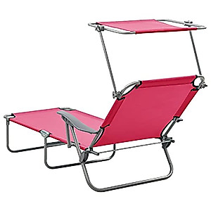 KCCLVER Sun Lounger with Canopy Steel Pink,Premium Patio Sun Lounger with Canopy for Ultimate Relaxation Outdoor Furniture, Sun Loungers