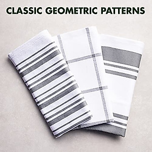 GreenPan 3-Piece Kitchen Towel Set, 20" x 30" Retro-Inspired, Ultra Soft Organic Cotton, Reusable & Durable, Machine Washable, Gray