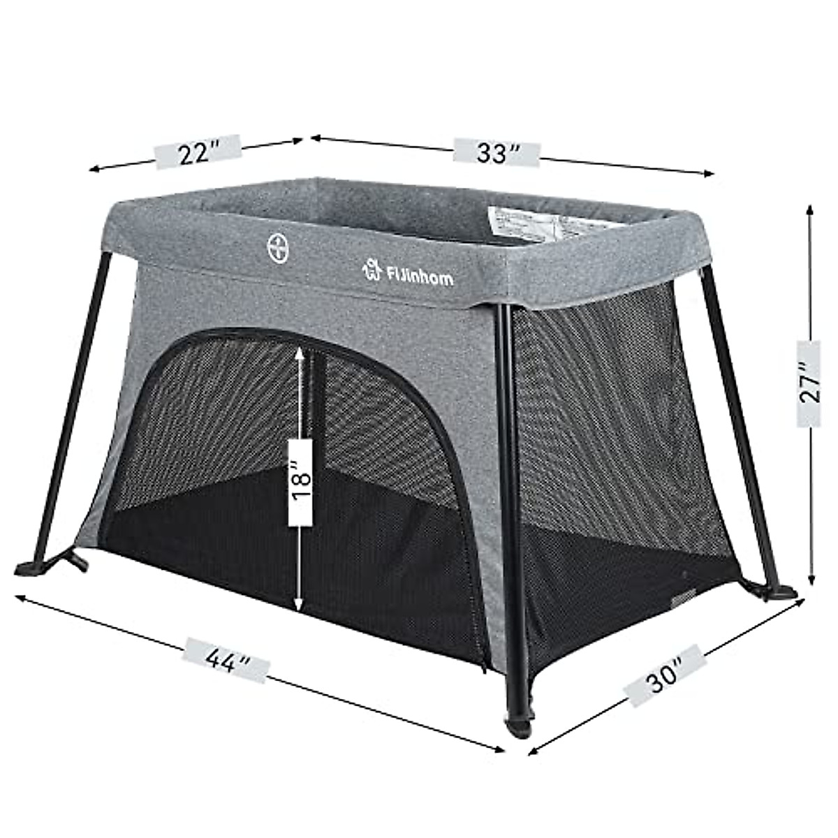 Fijinhom Baby Portable Travel Crib Pack and Play Toddler Playpen Outdoor Light Playard with Zipper Door Mesh