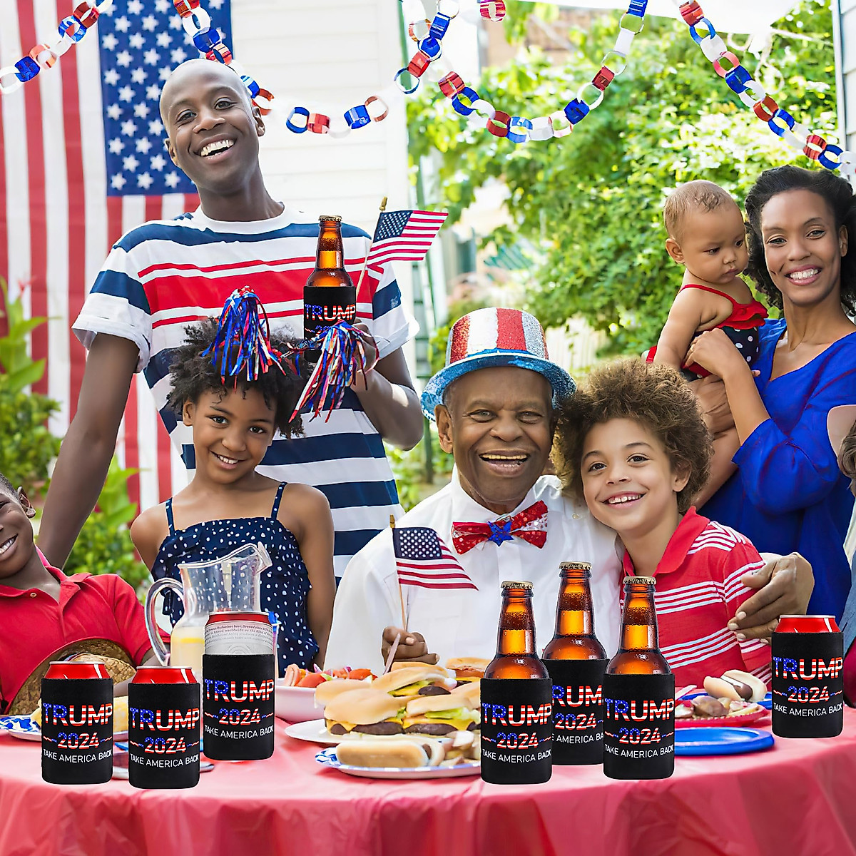 2024 Can Cooler Sleeves - 12 PCS Black Insulated Neoprene Can Covers Bulk Reusable for Soda Beer Beverages - 4th of July Patriotic Decoration Party Supplies Gifts