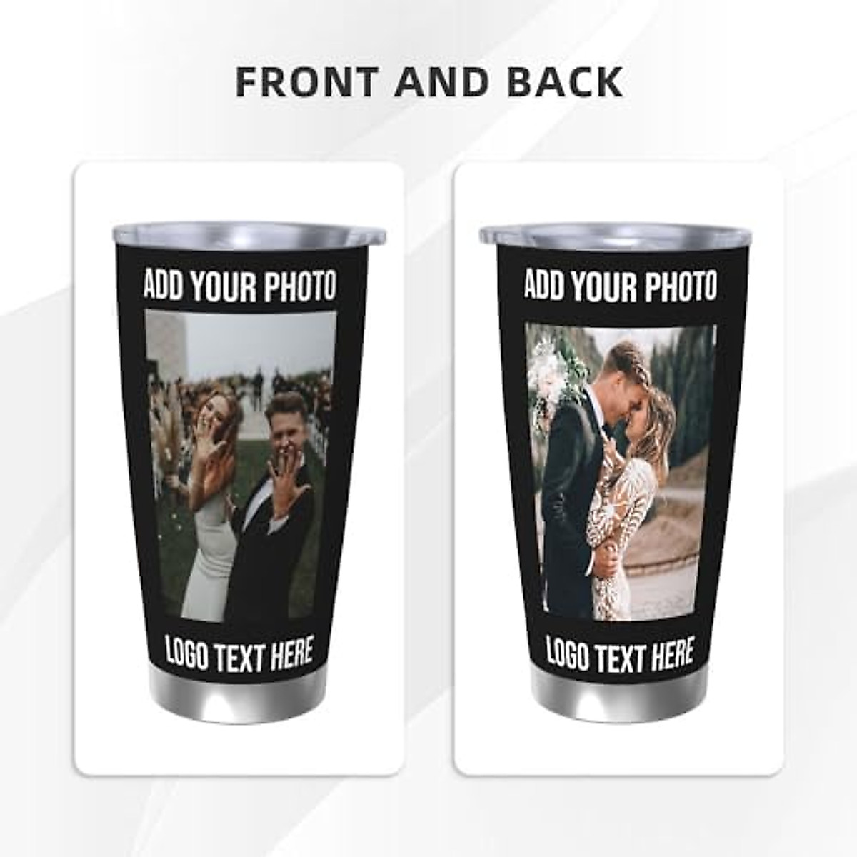 Personalized Coffee Tumblers with Photo Custom Text Logo Stainless Steel Tumblers, Coffee Travel Mug Cup Office Funny Cup Gifts for Dad Mom, Brown