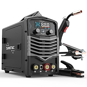 Sunstac 140Amp MIG Welder, 110V Flux Core MIG Welder/Lift TIG/Stick 3 in 1 Welding Machine with Synergic Control and IGBT Inverter, Portable Gasless MIG Welder with Intelligent LCD Display