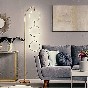 Brightech Nova Modern Floor Lamp - Contemporary Arc Tall Lamp with 3-Circle Ring-Style Pendant - Over The Couch Standing Lamp on Arching Pole - Eclectic Tall Lamp Matches Living Room Décor - Gold