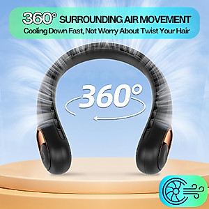 KIDEE Neck Fan, Portable Bladeless Neck Fans, Upgrade 360° Airflow, Super Quiet, 3 Speeds, 4000mAh Personal Wearable Neck Fan, Upgraded Cooling Air Volume USB Rechargeable Hands Free Fan