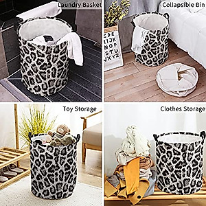 Goydema Collapsible Laundry Hamper Storage Basket, Leopard Print Animal Skin Clothes Hamper Basket with Handle Waterproof Laundry Bag Round Storage Basket for Toy Home Organizer