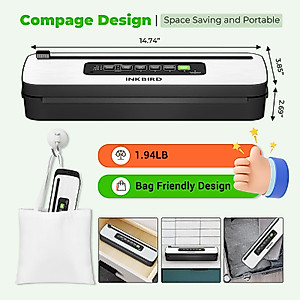 Vacuum Sealer Machine, INKBIRD Powerful 130W High Power with Liquid/Moist/Dry 6-Food Modes, Compact Food Preservation System with Cutter, Full Start Kit with Pre-cut Bags*10 (8''*11.8''), EXT-VAC