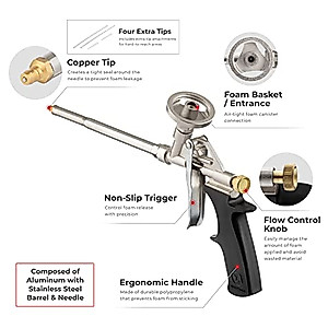 INTERTOOL Foam Gun, Expanding PU Applicator, Professional Metal Body, Spray Dispensing Caulk Application, Insulating, Sealing, Filling PT-0603