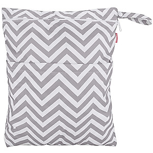 Damero 3pcs Travel Wet and Dry Bag Organizer with Handle for Cloth Diaper, Pumping Parts, Swimsuit and More, Easy to Grab and Go, Gray Chevron