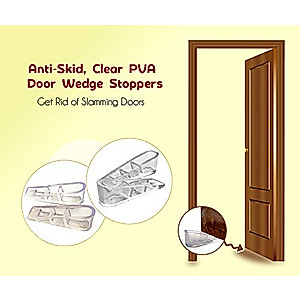 Anti-Skid, Clear PVA Door Wedge Stoppers - Antifragile, Durable Plastic - Set of 2