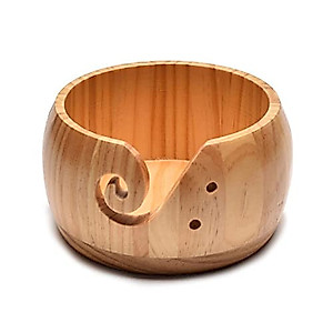 gofidin Craft DIY Arts with Handmade Holes Knitting Crochet Weaving Tool Wool Holder Organizer Wooden Yarn Bowl Woolen Knitting Storage Basket(2)