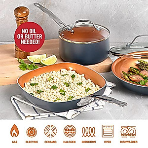 GOTHAM STEEL Non Stick Frying Pan Nonstick 9.5 Inch Square Ceramic Pan for Cooking, Ultra Nonstick Frying Pan with 20% More Cooking Surface, Skillet Pan, Induction/Oven/Dishwasher Safe, Non Toxic
