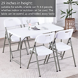 JingPieCle 4 Foot Folding Table Adjustable Height, Foldable Heavy Duty Plastic Table, Small Portable Card Table with Carry Handle, Fold up Lightweight Table for Dining Party, Mesa Plegable para