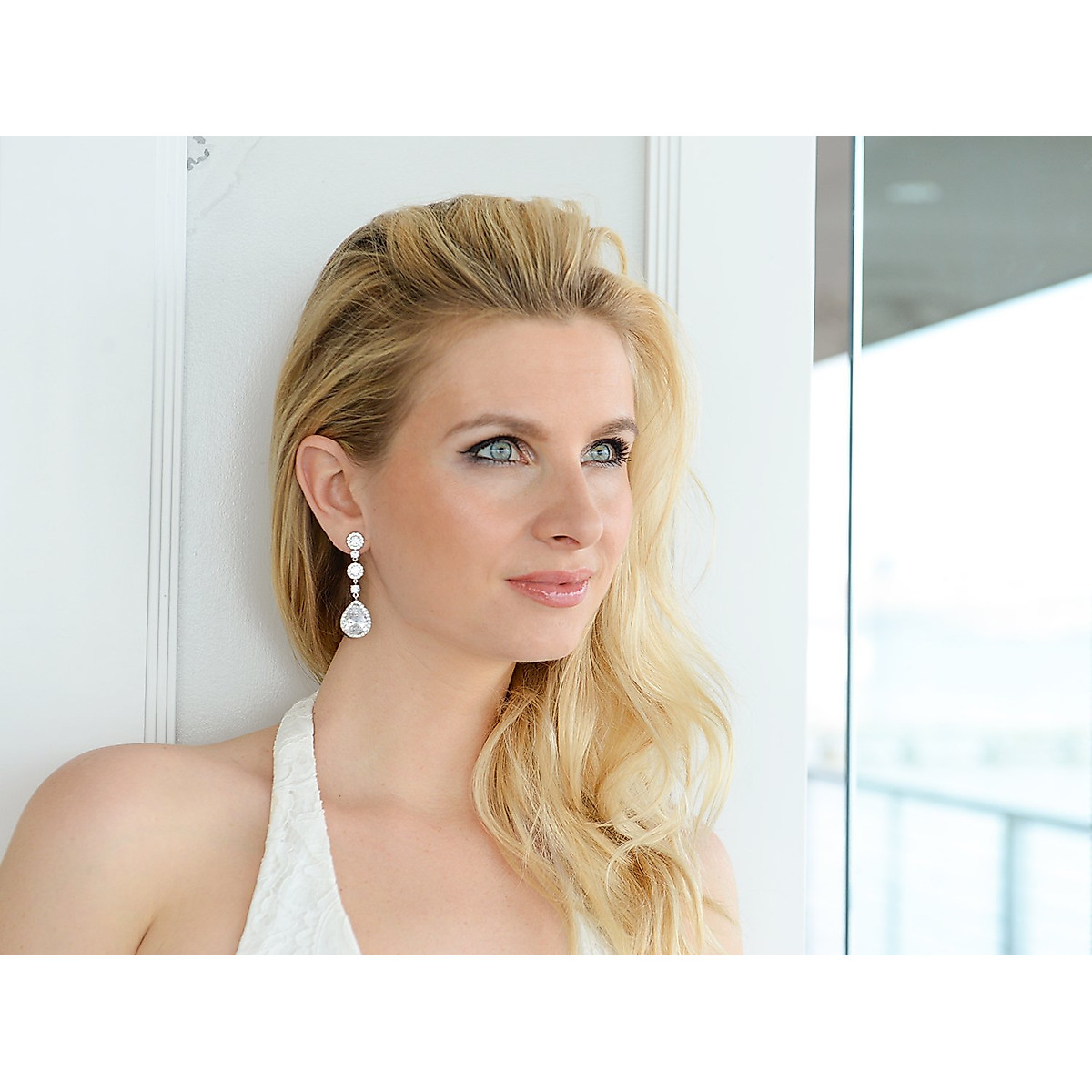 Mariell Bridal Wedding Clip-On Dangle Earring, CZ Clip Non-Pierced Earring for Bride, Mother of the Bride