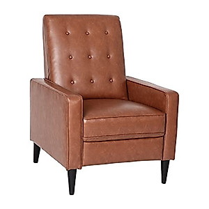 Flash Furniture Erza LeatherSoft Button Tufted Pushback Recliner, Mid-Century Modern Recliner Chair for Residential and Commercial Use, Cognac Brown