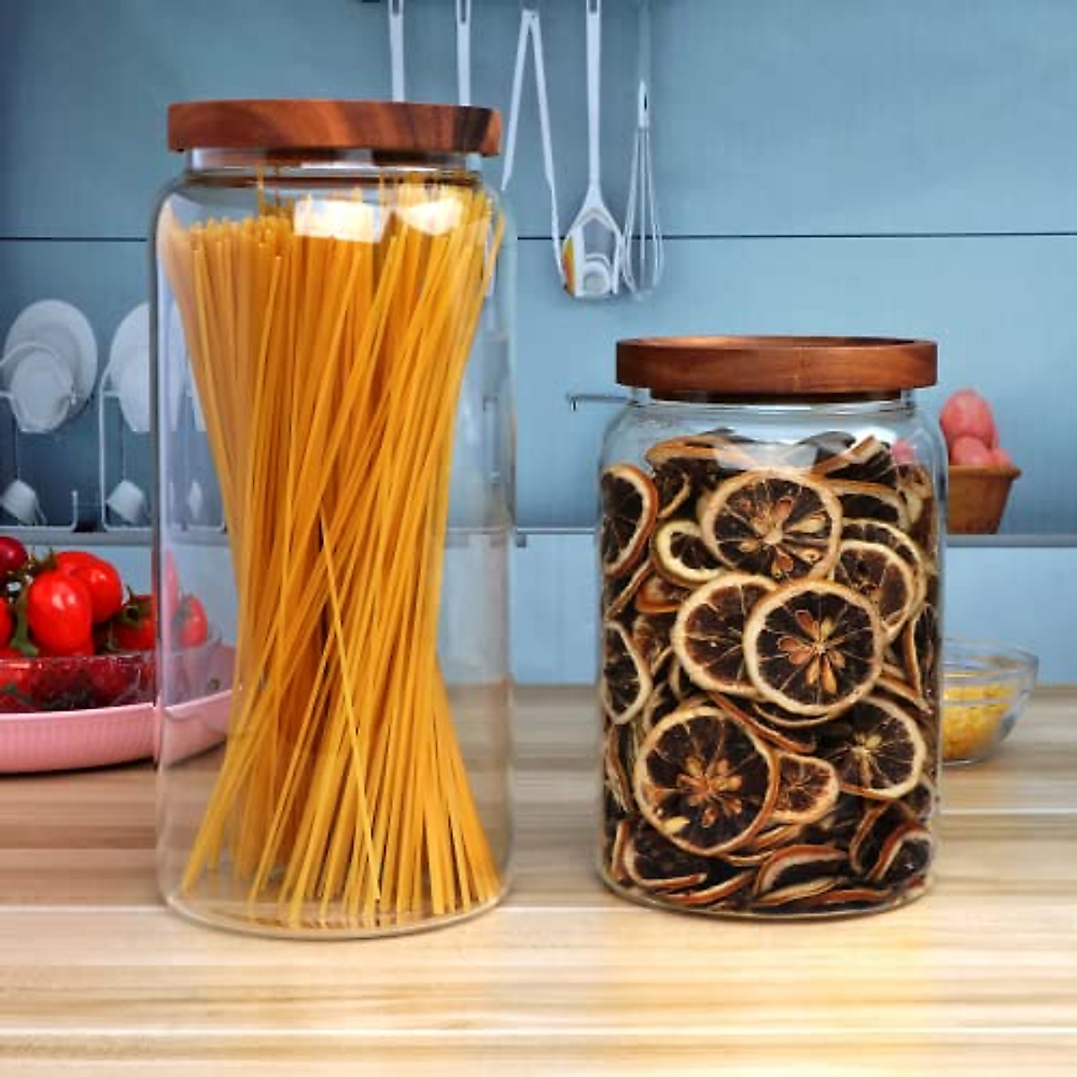 Datttcc Large Glass Jars,Set of 3 Glass Jars with Wooden Airtight Lids,Food Storage Container for Tea,Spice,Cereal, Egg,Flour,Coffee and More(67 oz/2000 ml)