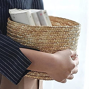 UXZDX Handmade Straw Woven Snack Storage Basket with Lid Storage Box Laundry Basket Rattan Flower Basket