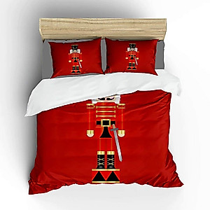 Aluy's boutique Merry Christmas Nutcracker Soft Duvet Cover, Queen Size 3 Pieces with 1 Duvet Cover and 2 Pillowcases, Microfiber Polyester Decorative Bedding Sets
