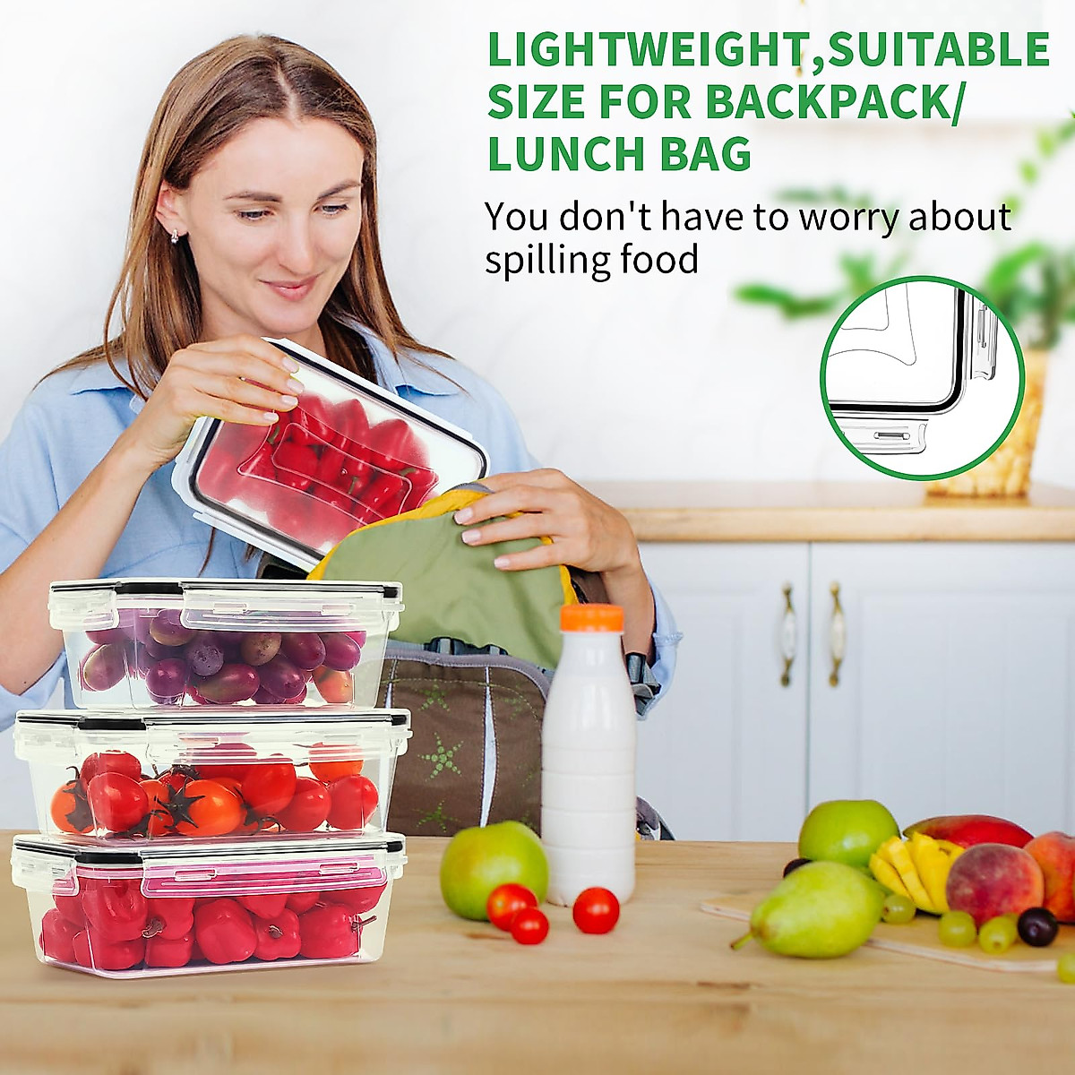 Skroam 12 Pack Airtight Food Storage Containers with Lids (6 Plastic Food Containers+6 Lids), BPA Free Kitchen Storage Containers for Pantry & Kitchen Organizer Storage, Fridge Containers, 20 Labels