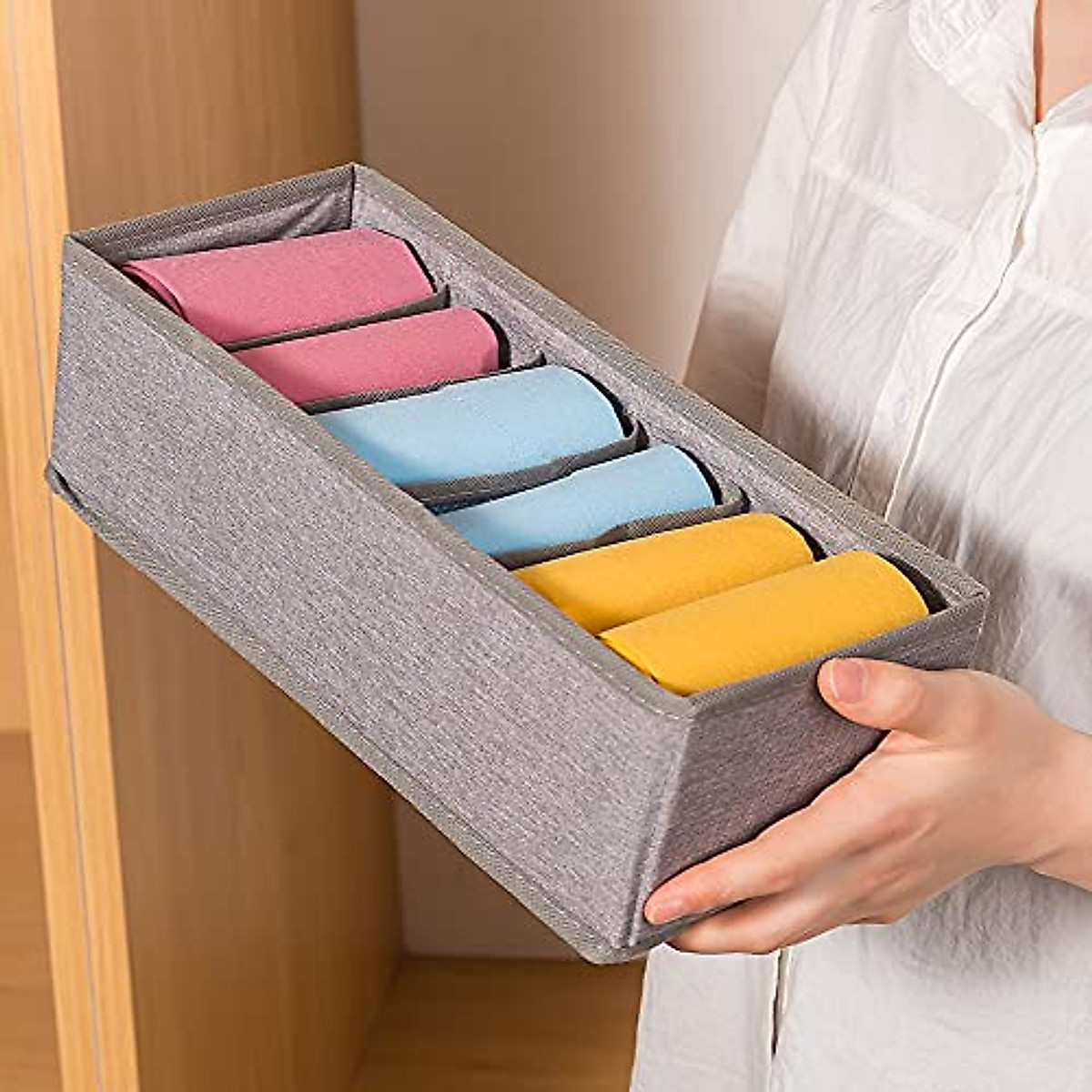Qozary 3 Pack Sock Underwear Drawer Organizer Dividers, Collapsible Cabinet Closet Storage Boxes for Clothes, Socks, Lingerie, Underwear, Tie, Belt, Baby, Bedroom