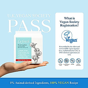 Lefresh Organic Cotton Cover Pads with Wings| Regular, 28 Count | Regular Absorbency - Unscented - Vegan - Chlorine Free - Ultra Thin Pads for Women